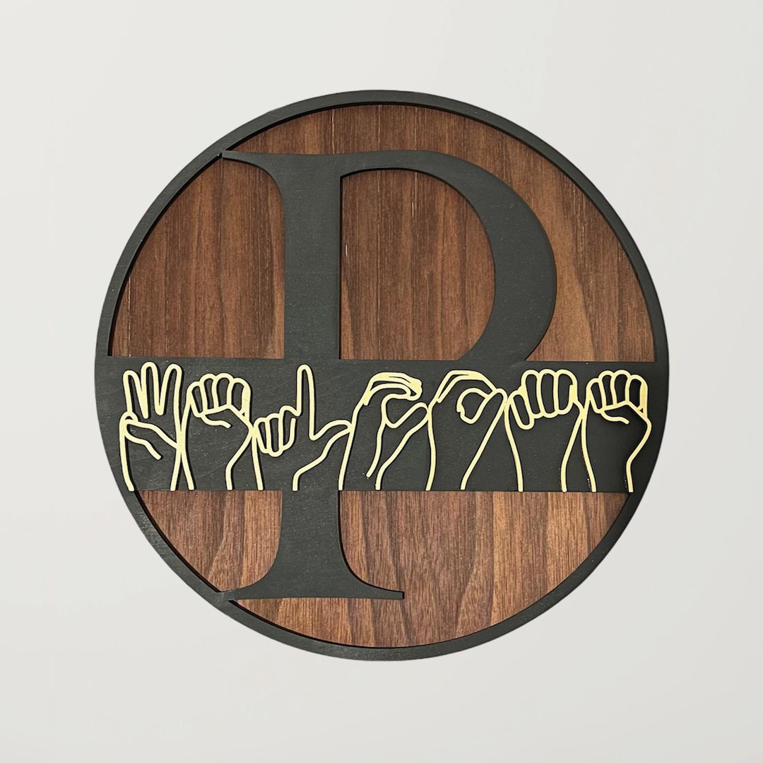 Personalized ASL Sign Language Monogram Initial Family Name Wooden ...
