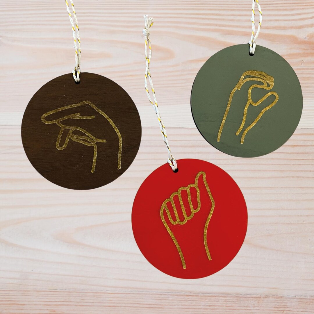 3.5” Wooden Christmas Ornament - ASL Sign Language Initial Letter Hand ...