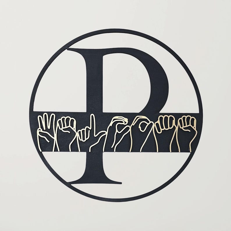 Personalized ASL Sign Language Monogram Initial Family Name Wooden ...