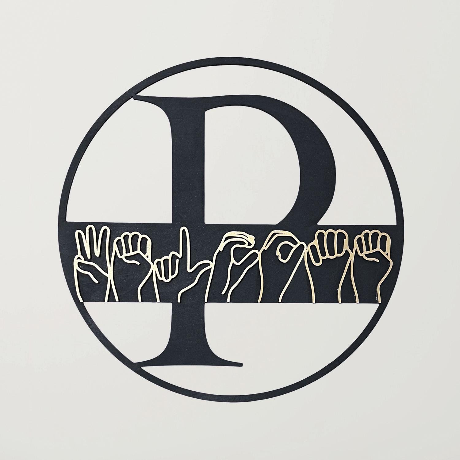 Personalized ASL Sign Language Monogram Initial Family Name Wooden ...