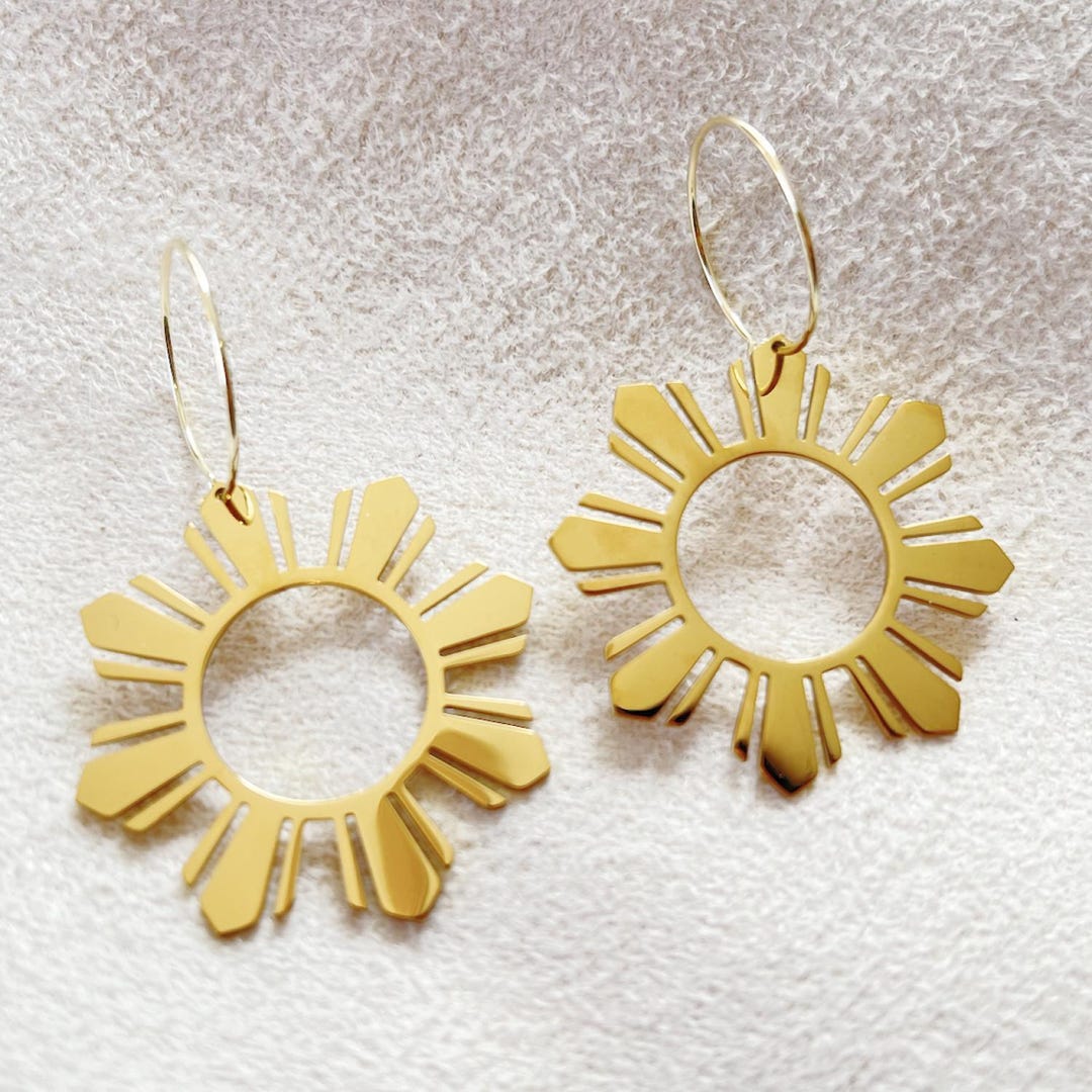 24K Gold Plated Stainless Steel Philippine Filipino Sun Earrings - Etsy