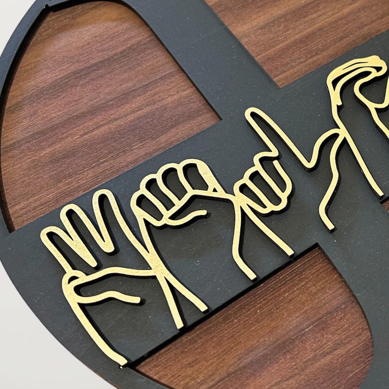 Personalized ASL Sign Language Monogram Initial Family Name Wooden ...