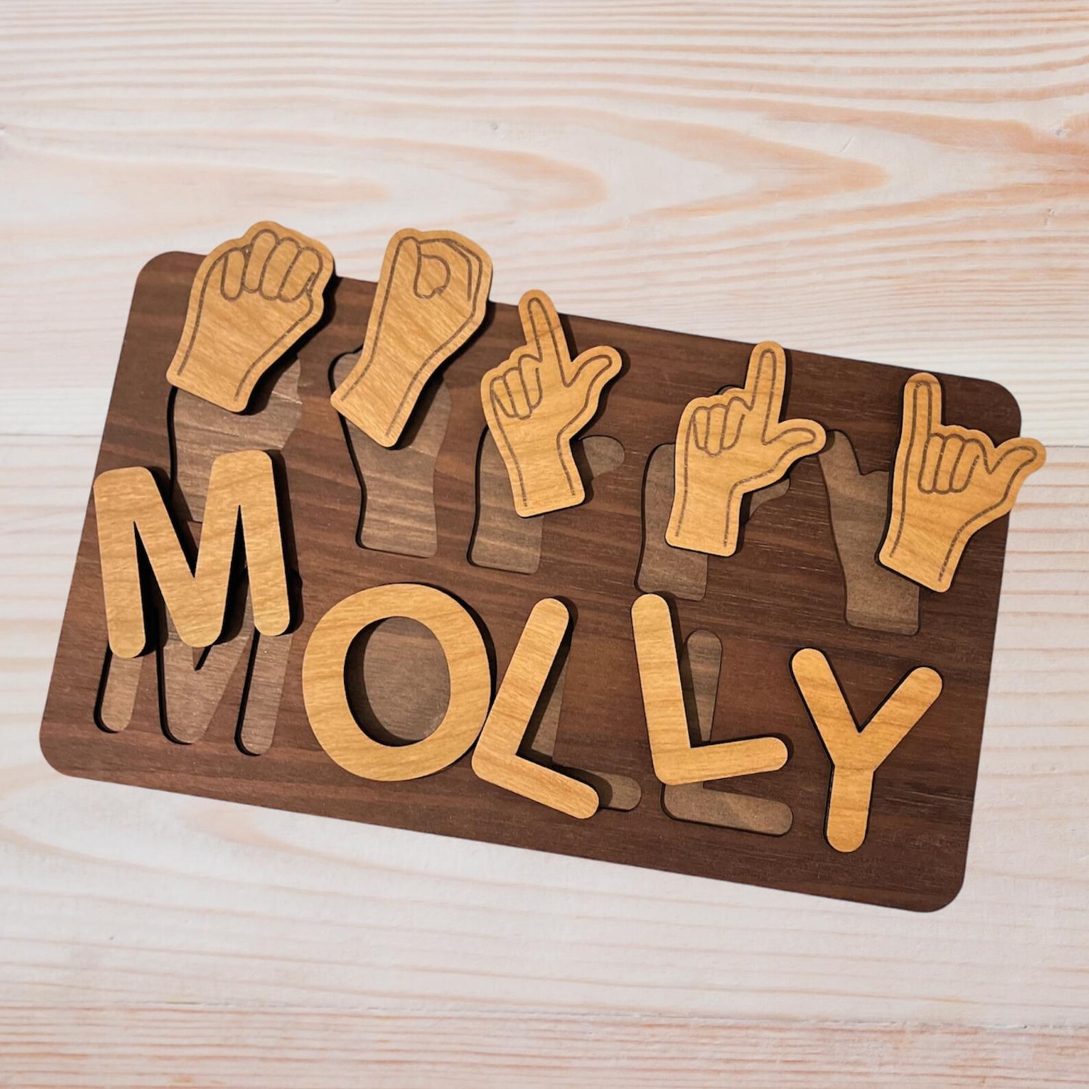 Personalized ASL Wooden Name Puzzle Board | American Sign Language ...