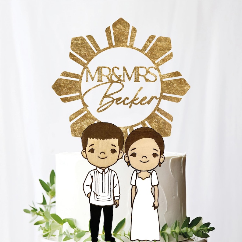 Personalized Mr. & Mrs. Philippine Filipino Sun Groom and Bride Wooden ...