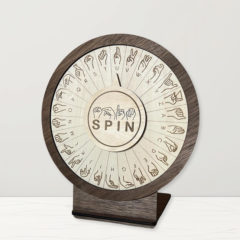 Personalized ASL Alphabet Wooden Wheel Spinner Game | American Sign ...