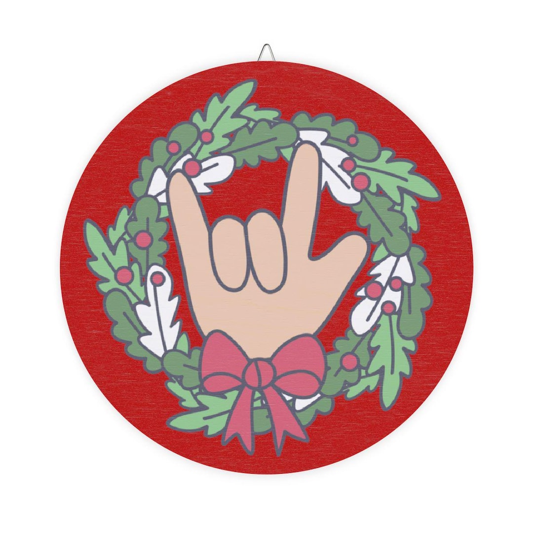 ASL I Love You Christmas Wreath Sign | UV Printed Baltic Birch - Etsy
