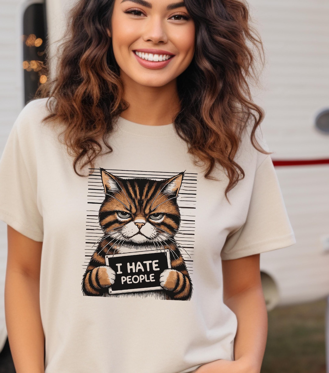 Cat Holding Sign I Hate People T-shirt, Funny Cat Tee, Sarcastic Feline ...