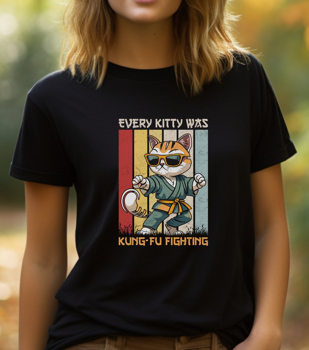 Ninja Cat Graphic Tee, Every Kitty Was Kung-fu Fighting Shirt, Funny ...