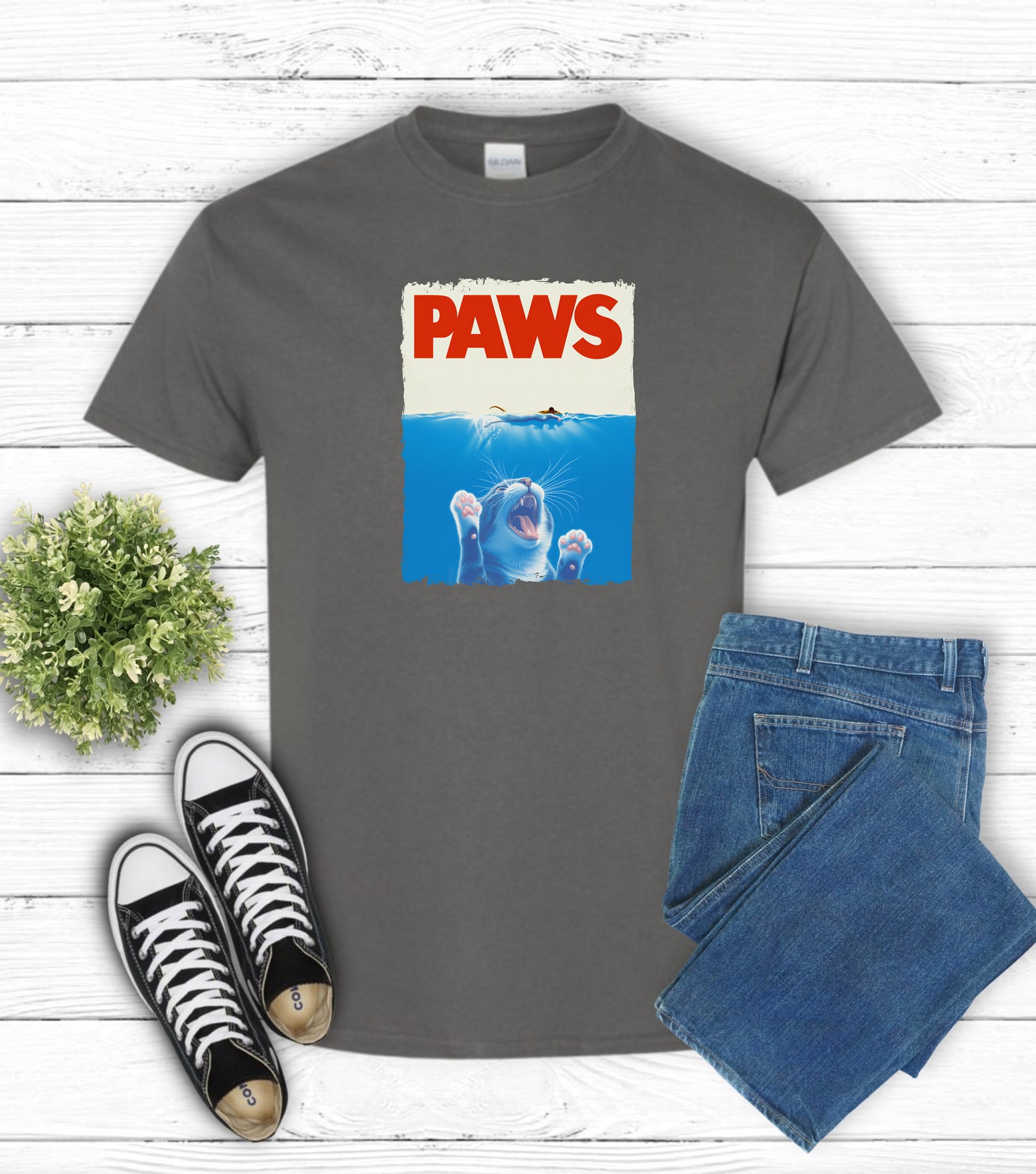 Cat Paws T-shirt, Jaws Movie Poster Parody, Funny Cat Lover Tee, Animal ...