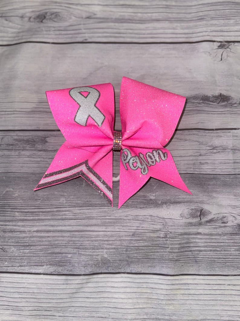 Pink Glitter Breast Cancer Awareness Cheer Bow With Personalization - Etsy
