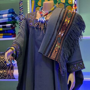 Ethiopian Raya Wollo Traditional Dark Blue Fabric Embroidery Habesha ...