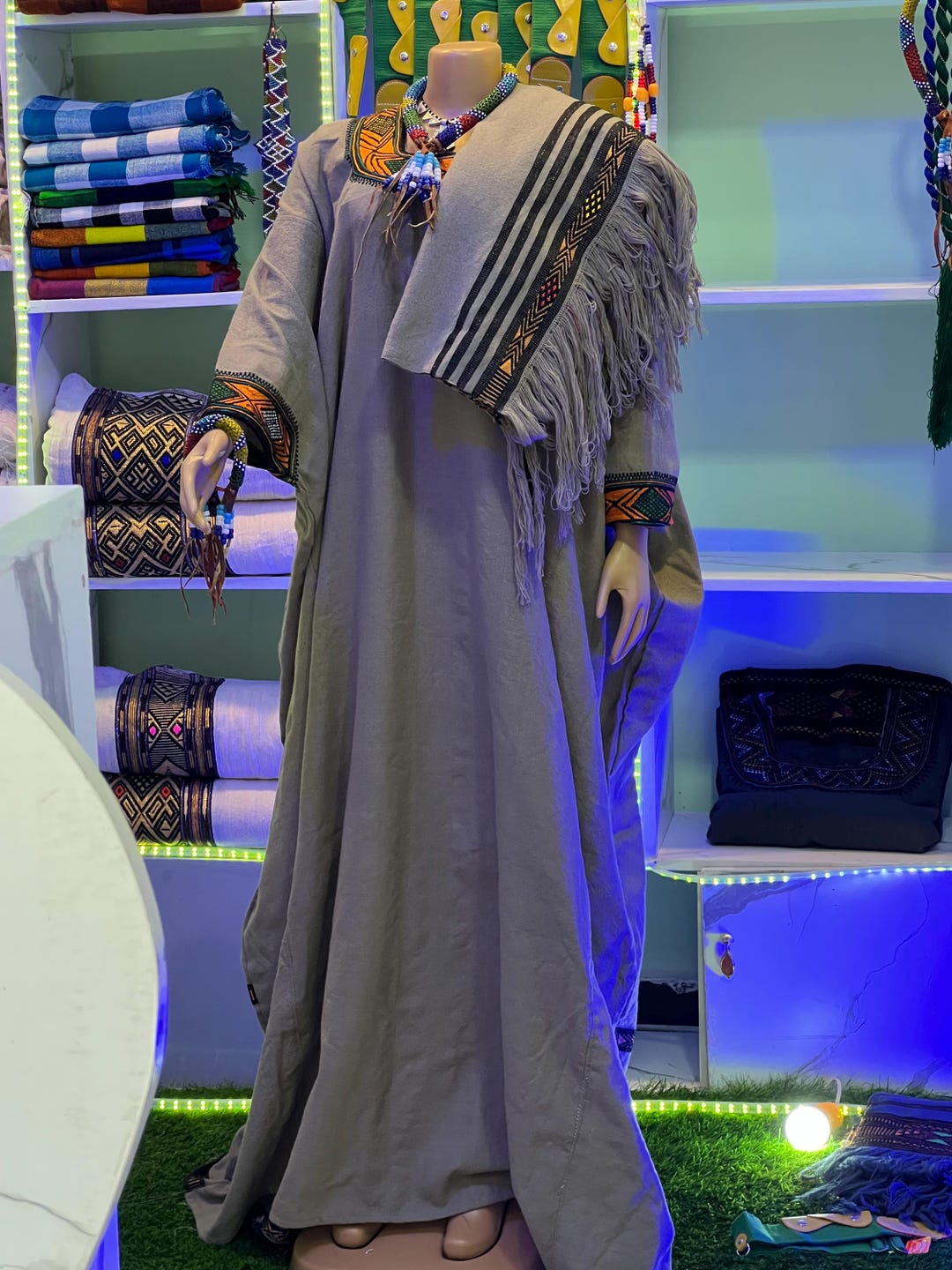 Ethiopian Raya Wollo Traditional Grey Fabric Embroidery Habesha Dress ...