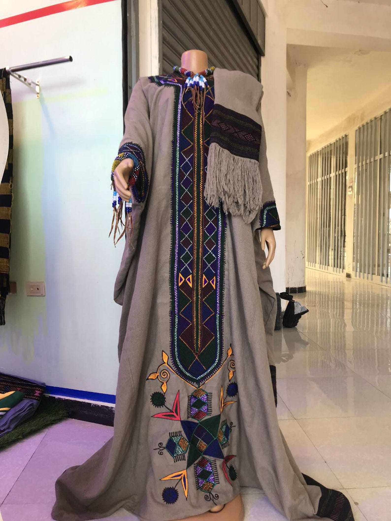 Ethiopian Raya Wollo Traditional Grey Fabric Embroidery Habesha Dress ...