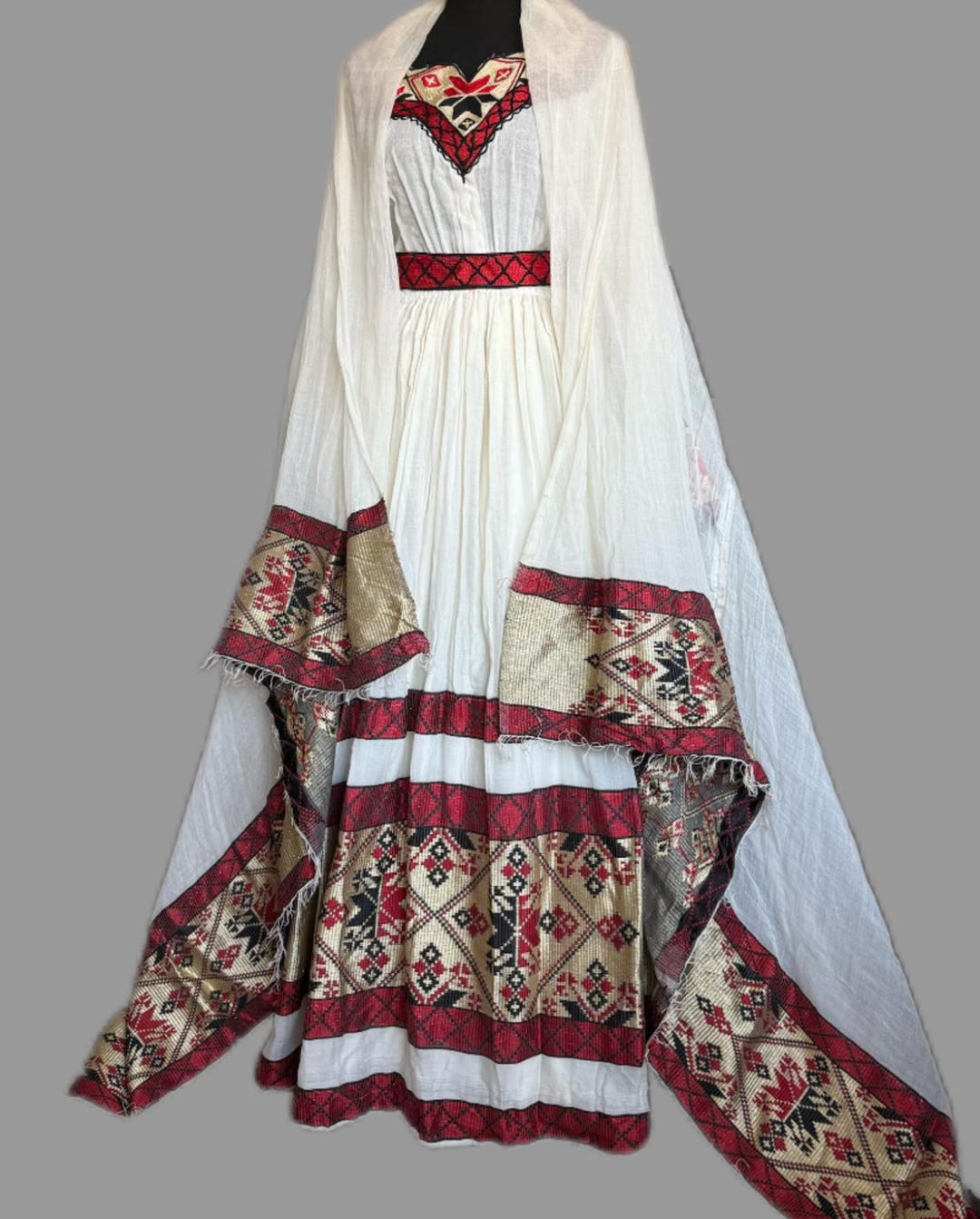 Ethiopian Menen Fabric Elegant Red Tibeb Dress - Etsy