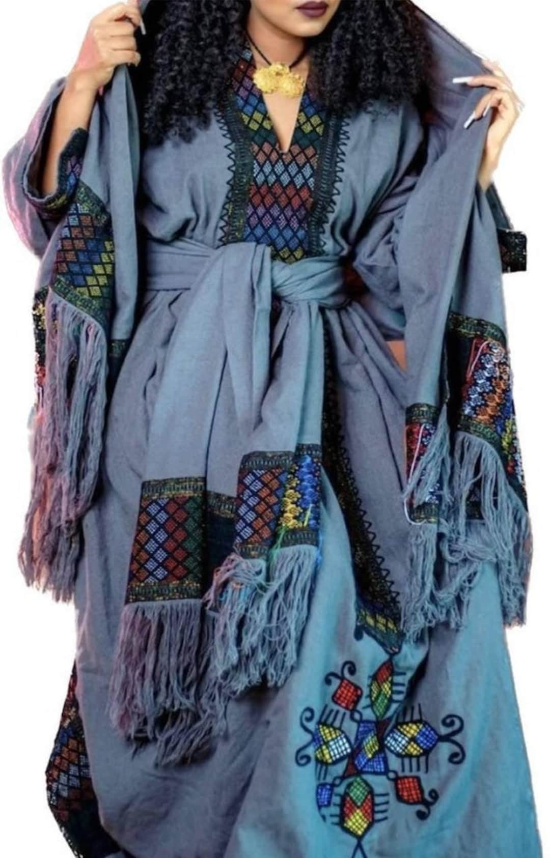 Lakomelza Tilfs • Ethiopian Wollo Amhara Raya Fabric Blue Sindid Tilf Dress - Etsy