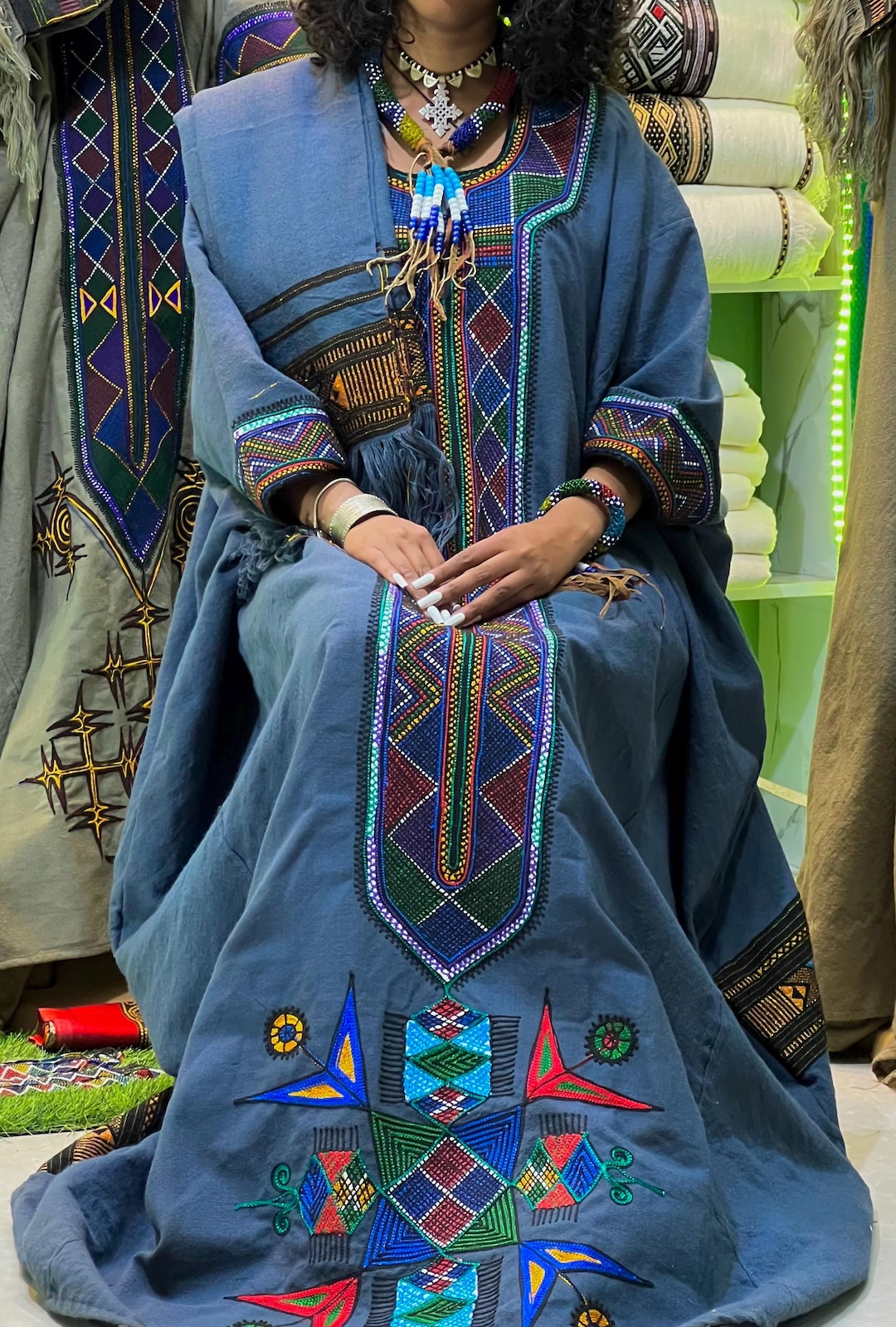 Ethiopian Raya Wollo Traditional Dark Blue Dress - Etsy