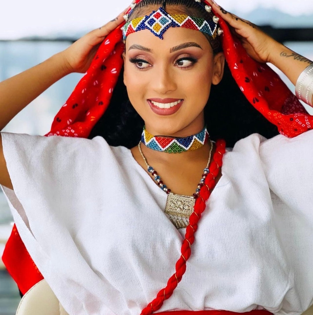 Sindid Headpiece/choker Ethiopian Tri-color Ashendye Accessory - Etsy