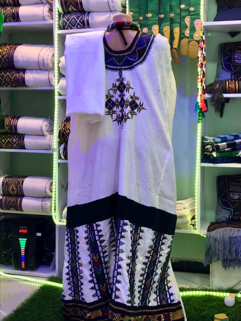 Raya Wollo Ethiopian Traditional White Embroidery Habesha Dress - Etsy