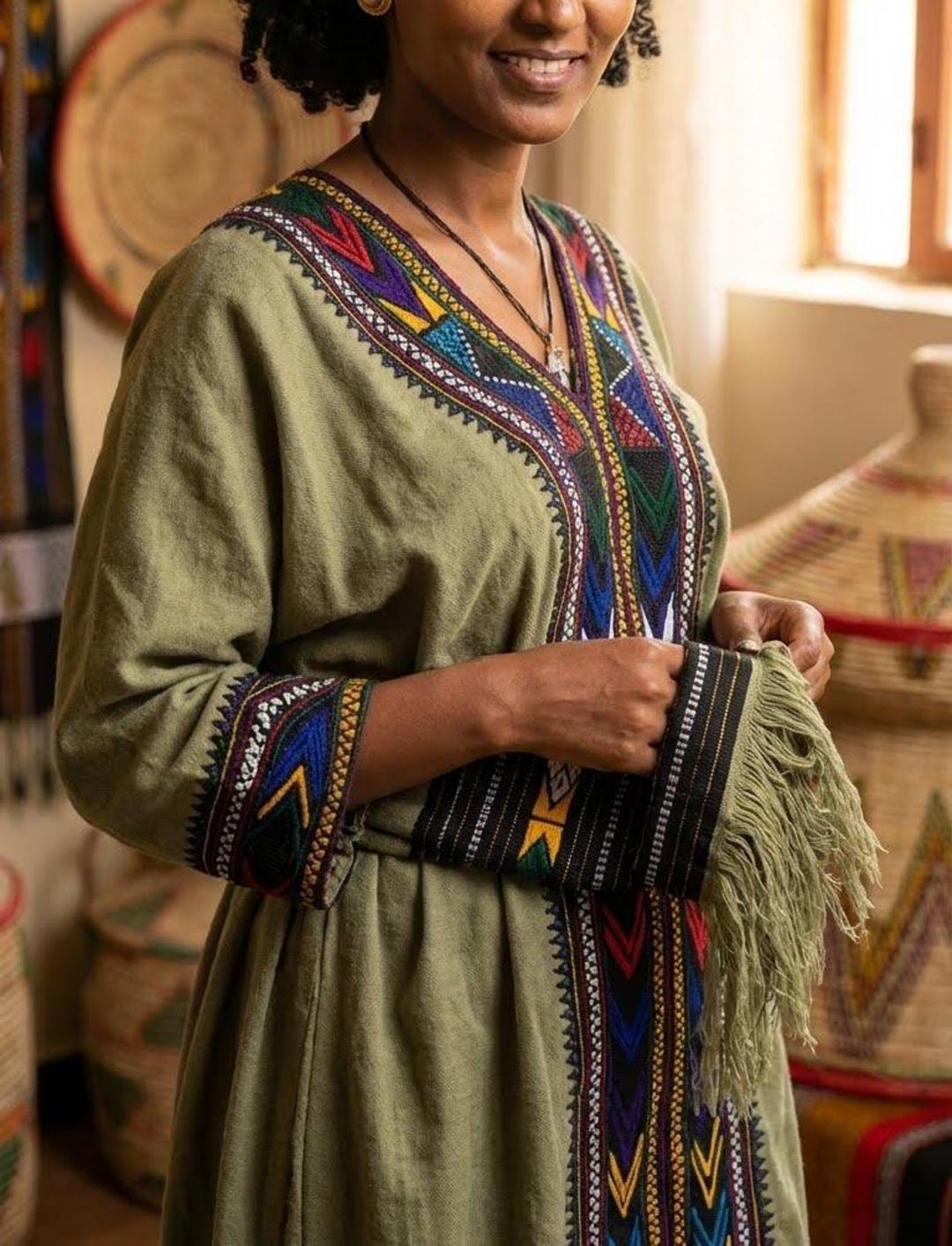 Ethiopian Raya Wollo Traditional Grey Fabric Embroidery Habesha Dress ...