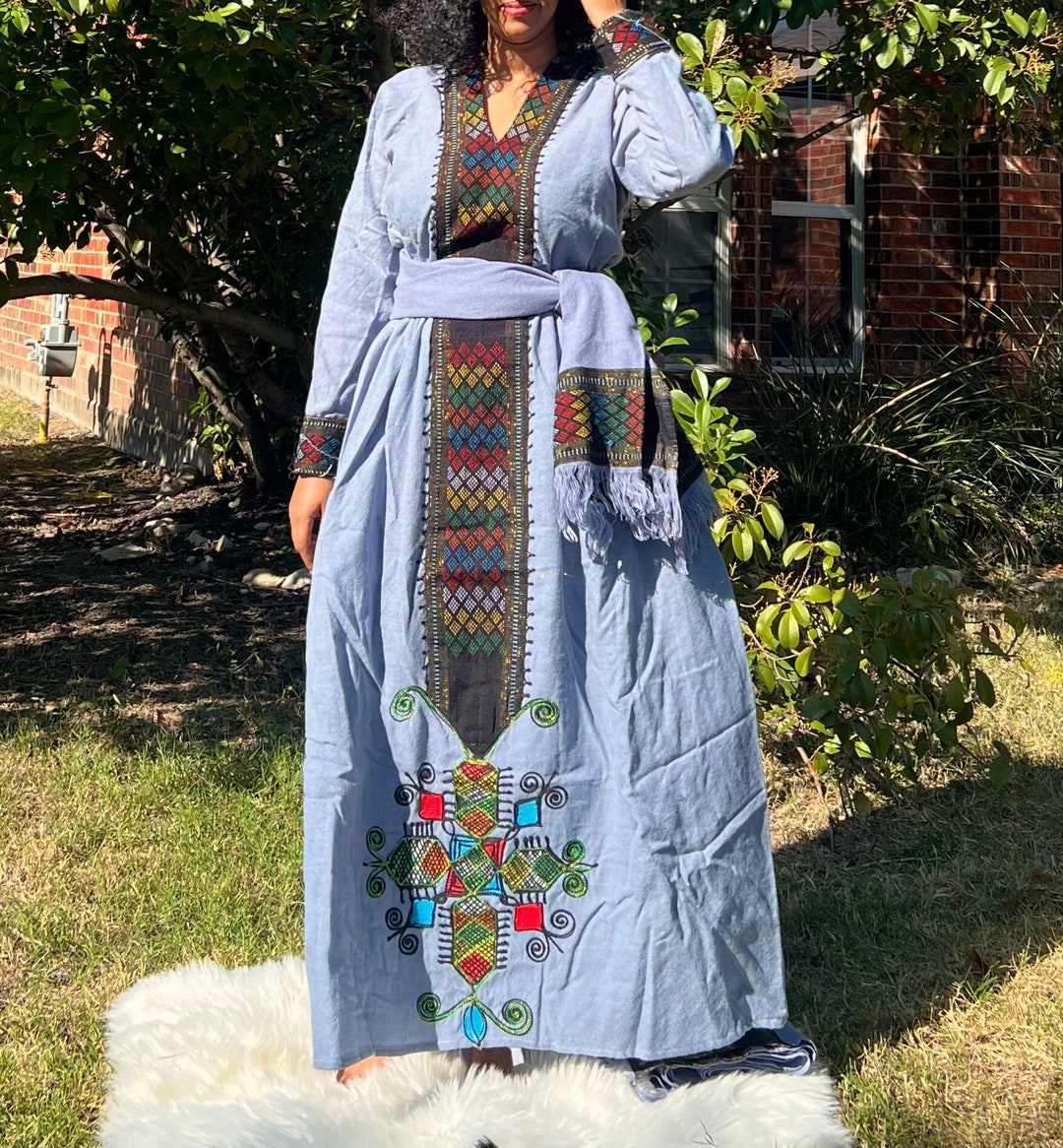 Lakomelza Tilfs Ethiopian Wollo Raya Fabric Blue Sindid Tilf Dress - Etsy