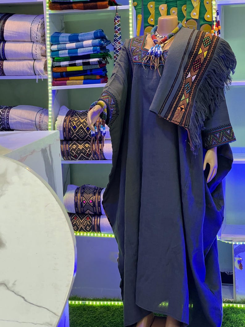 Ethiopian Raya Wollo Traditional Dark Blue Fabric Embroidery Habesha ...