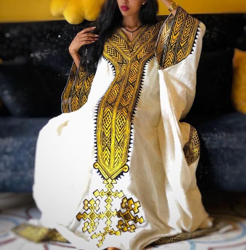 Gondar Fetil • Ethiopian Gondar Amhara Yellow Tibeb Fetil Dress - Etsy