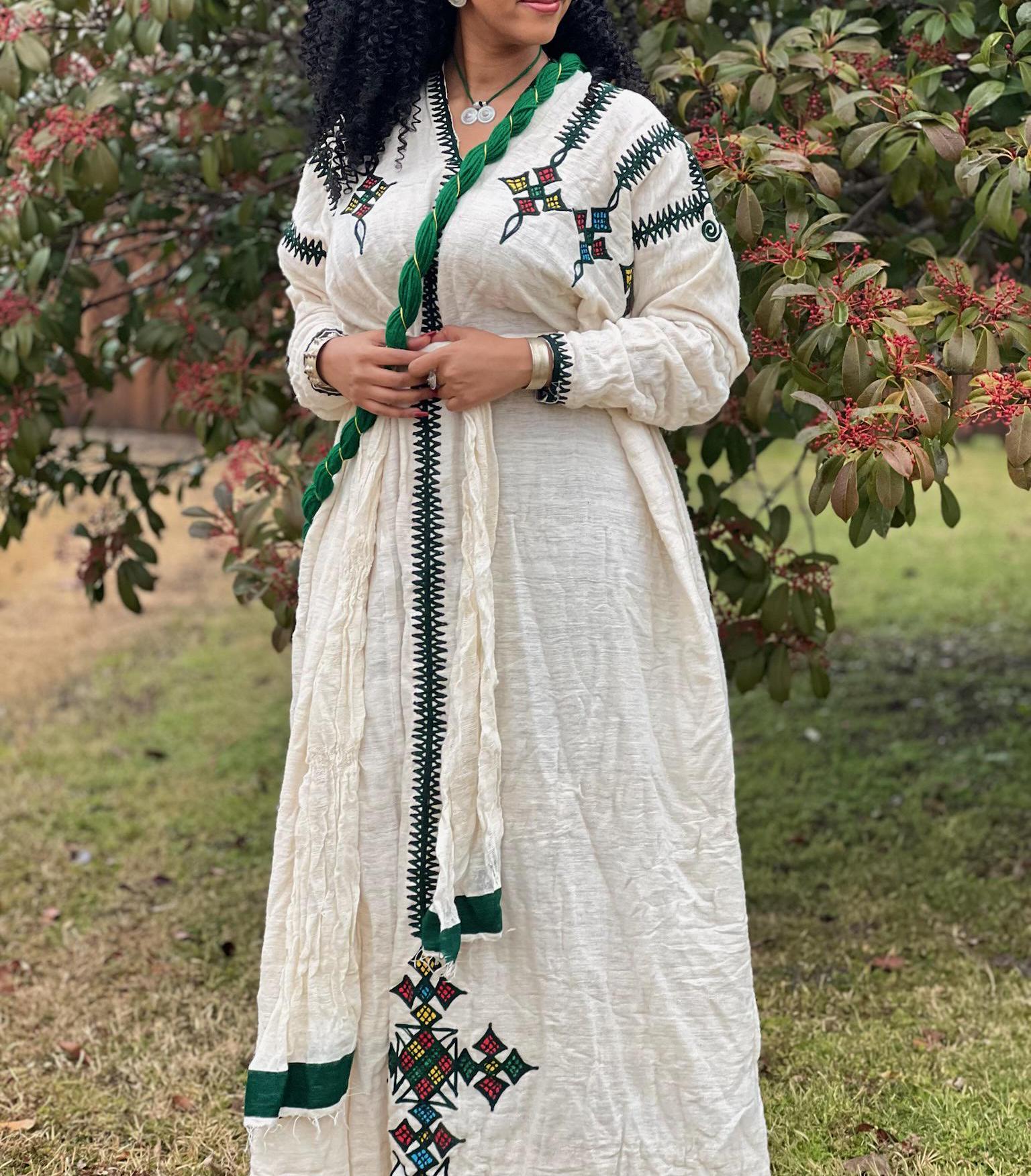 Gondar Fetil • Ethiopian Gondar Amhara White Single Embroidery Dress ...