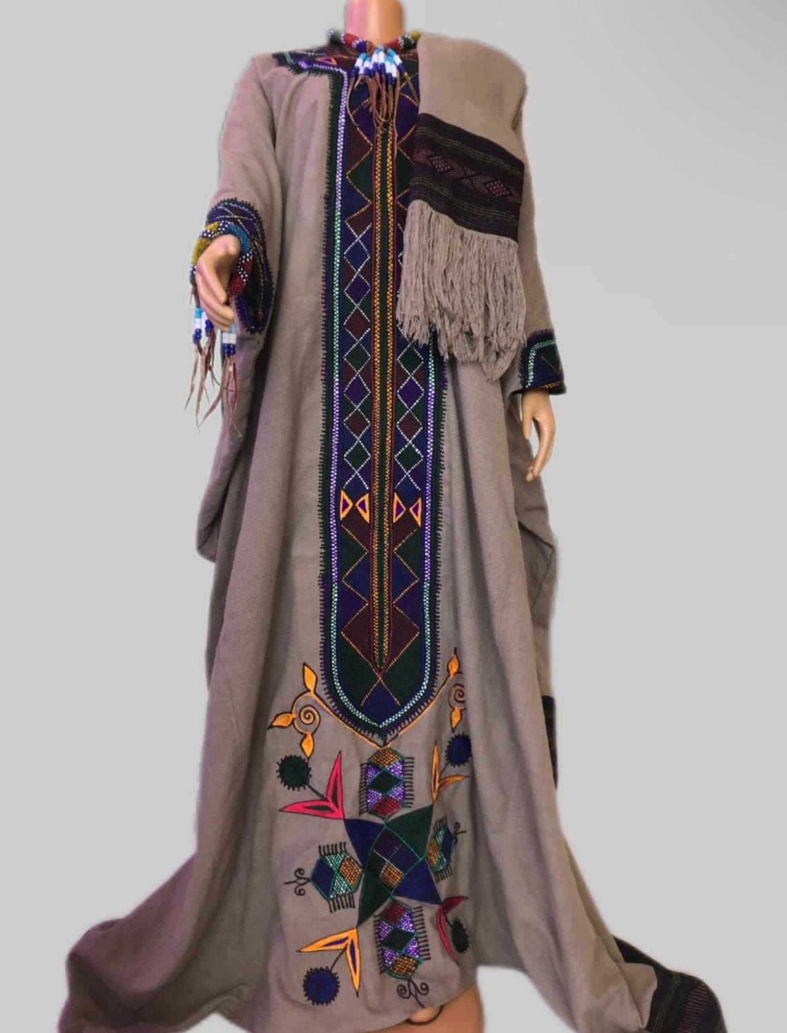 Ethiopian Raya Wollo Traditional Grey Fabric Embroidery Habesha Dress ...