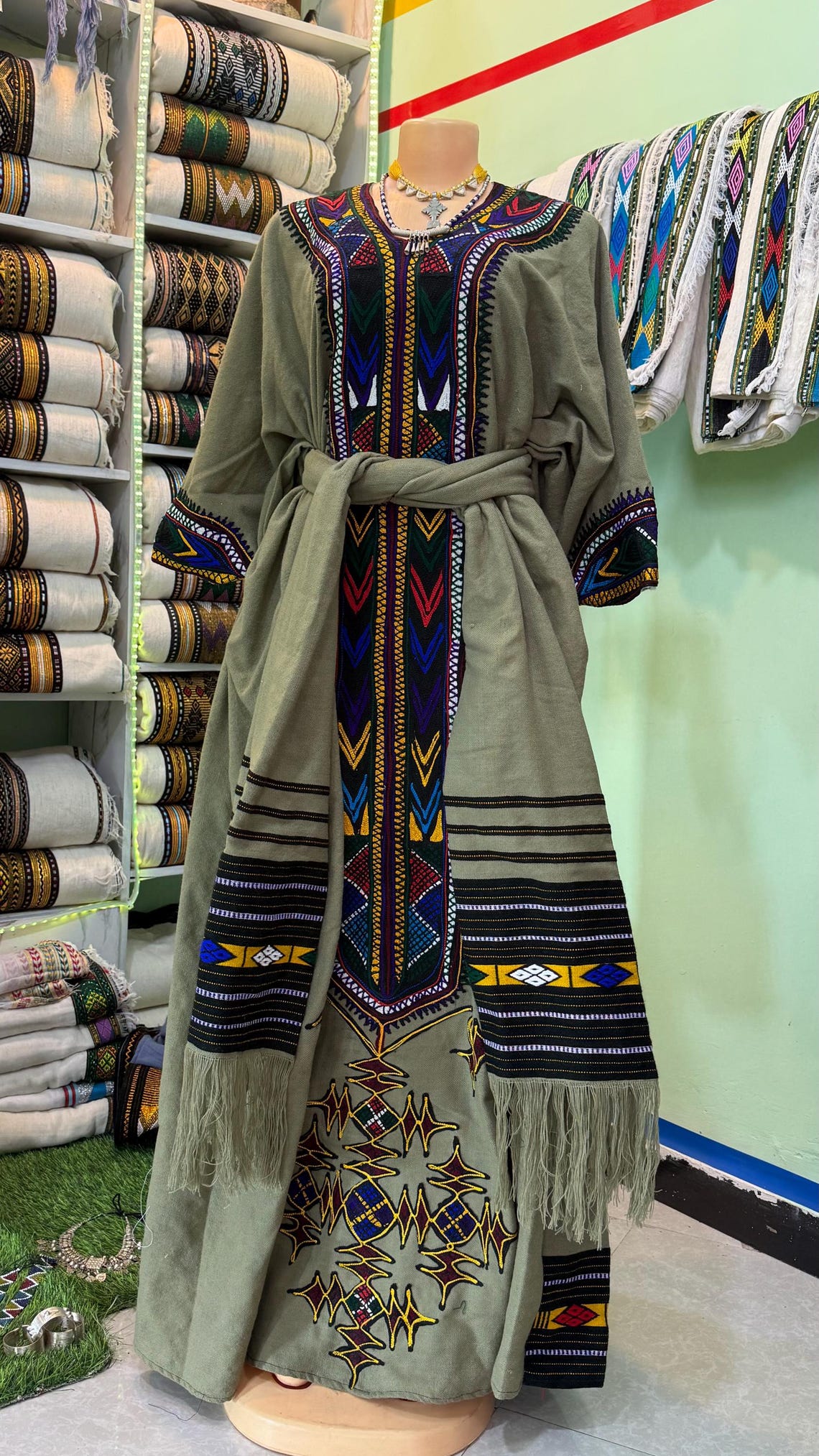 Ethiopian Raya Wollo Traditional Grey Fabric Embroidery Habesha Dress ...