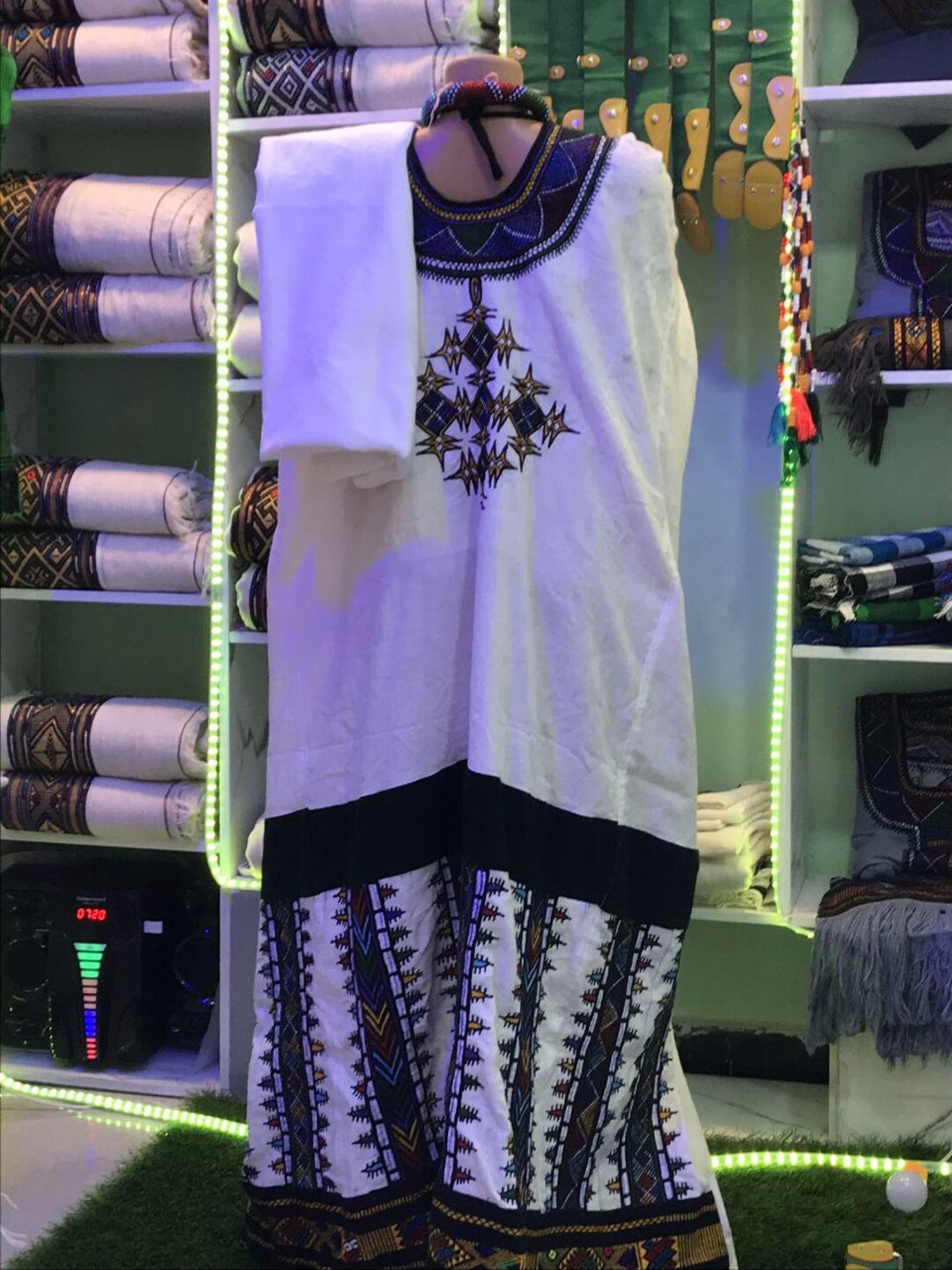 Ethiopian Raya Wollo Traditional White Fabric Gumaj Embroidery Habesha ...