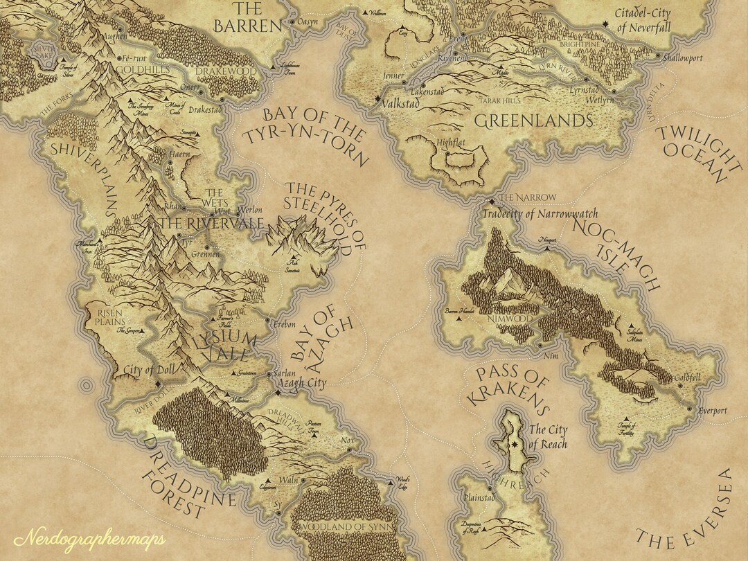 Digital HD Fantasy Map of the Bay of Tyr-yn-torn - Etsy