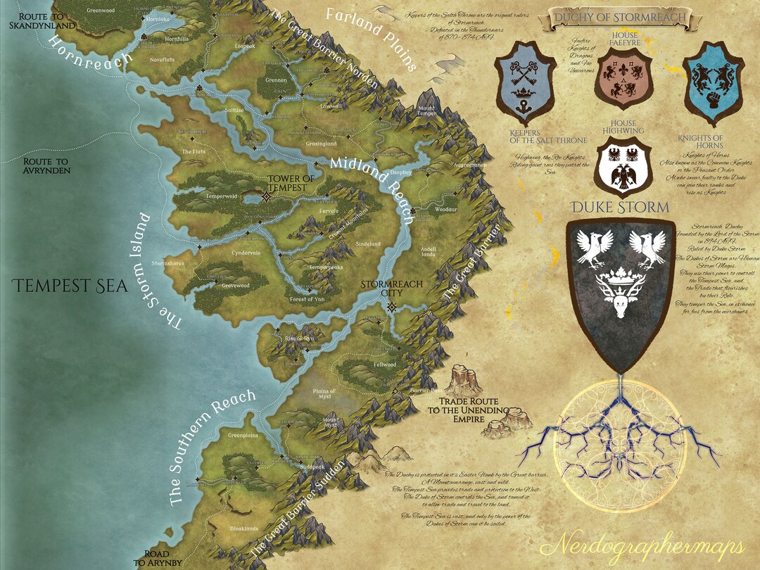 Fantasy Land Map With Lore Section and Heraldies - Etsy