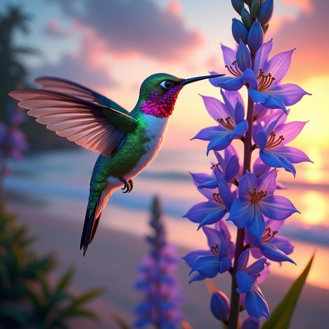 Colorful Hummingbird Wall Art | Tropical Hibiscus Flower Print ...