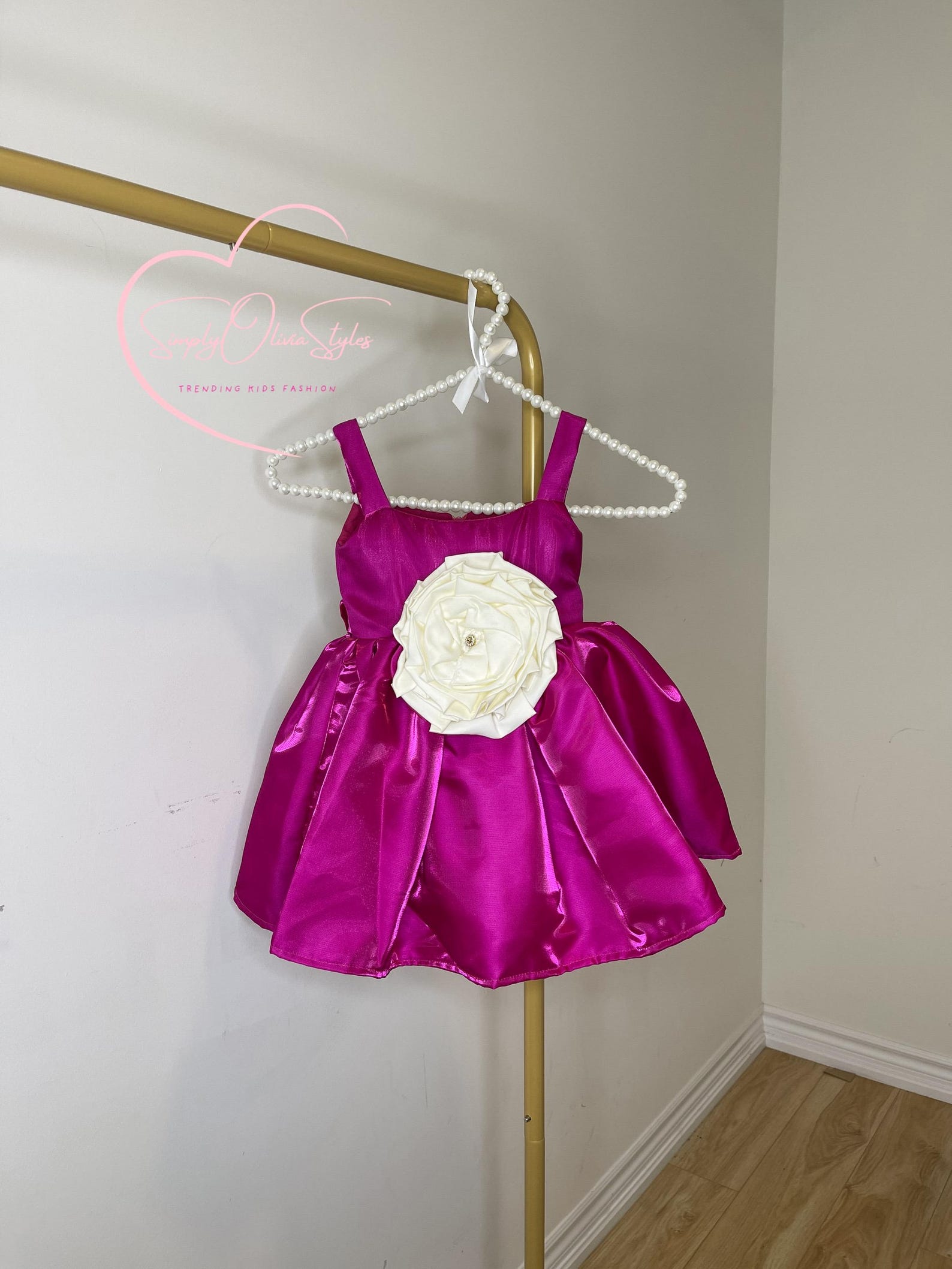 Rose Pink Dress With a Cream Rosette. - Etsy