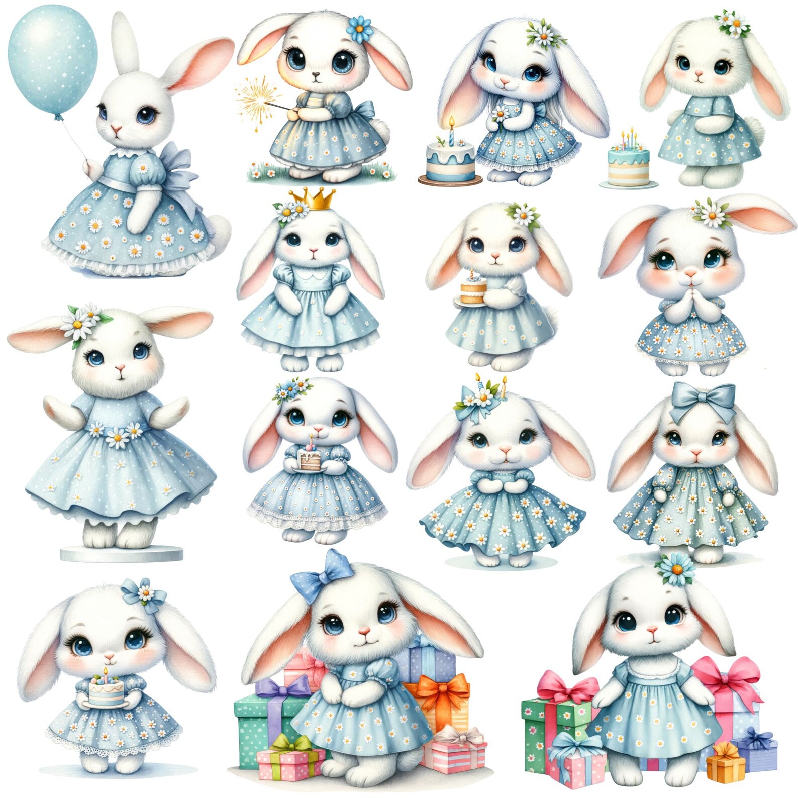 Happy Birthday Bunny Clipart, Birthday Watercolor Clipart, Cute Bunny ...