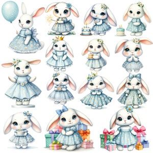 Happy Birthday Bunny Clipart, Birthday Watercolor Clipart, Cute Bunny ...