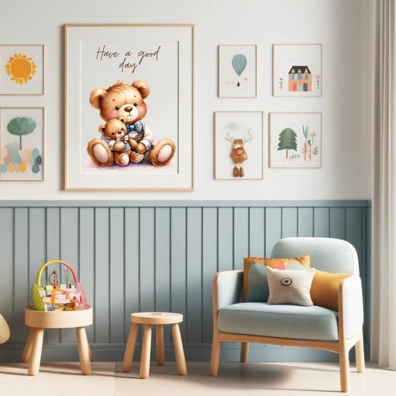 Cute Teddy Bear Watercolor Clipart, Baby Bear PNG, Watercolor Nursery ...