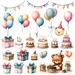 Teddy Bear Watercolor Birthday Clipart, Cute Bear Birthday Party Theme ...