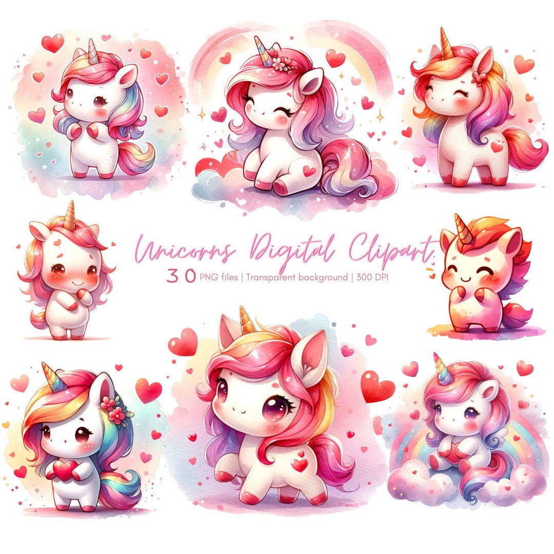 Cute Unicorn Clipart, Unicorn PNG, Transparent Background | Digital ...