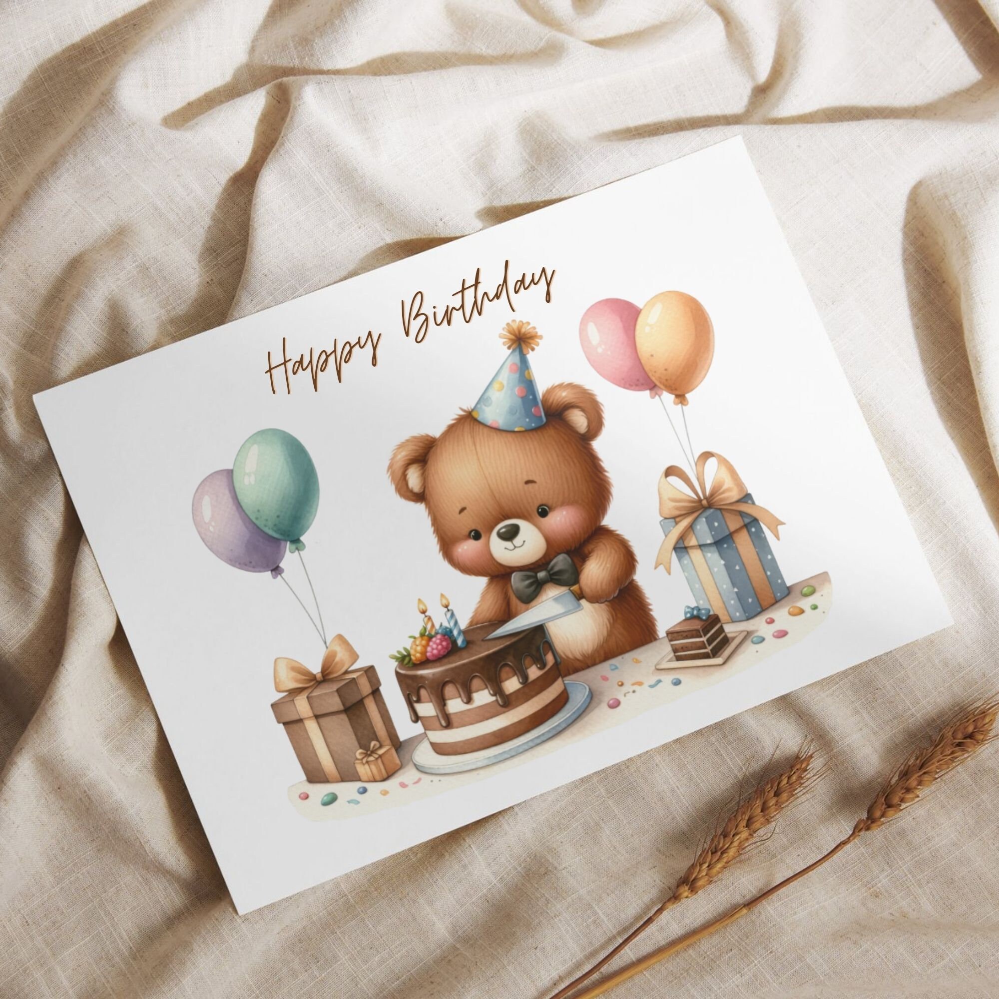 Teddy Bear Watercolor Birthday Clipart, Cute Bear Birthday Party Theme ...
