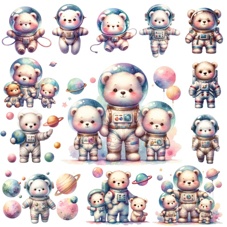 Teddy Bear Astronaut Clipart, Bear Watercolor Clipart, Astronaut ...