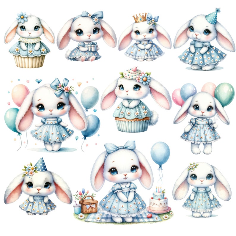 Happy Birthday Bunny Clipart, Birthday Watercolor Clipart, Cute Bunny ...