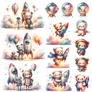 Teddy Bear Astronaut Clipart, Bear Watercolor Clipart, Astronaut ...