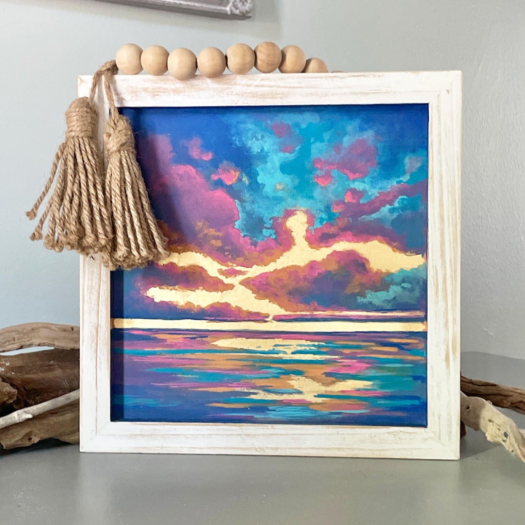 Hand-painted Seascape on Wood Panel: Coastal Wall Art With Gold Leaf - Etsy