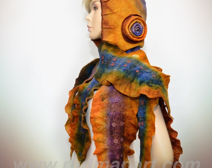 Felted Hood Scarf Octopus Made of Silk and Wool - Etsy