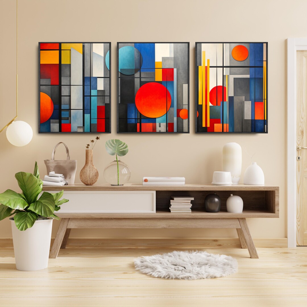 Circle Line Wall Art, Set of 3 Wall Art, Geometric Wall Art, Abstract ...