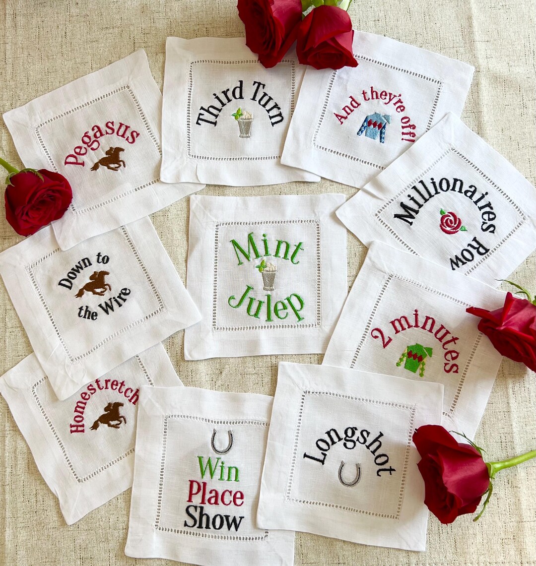 Kentucky Derby Inspired 10 Designs Set Linen Embroidered Cocktail ...