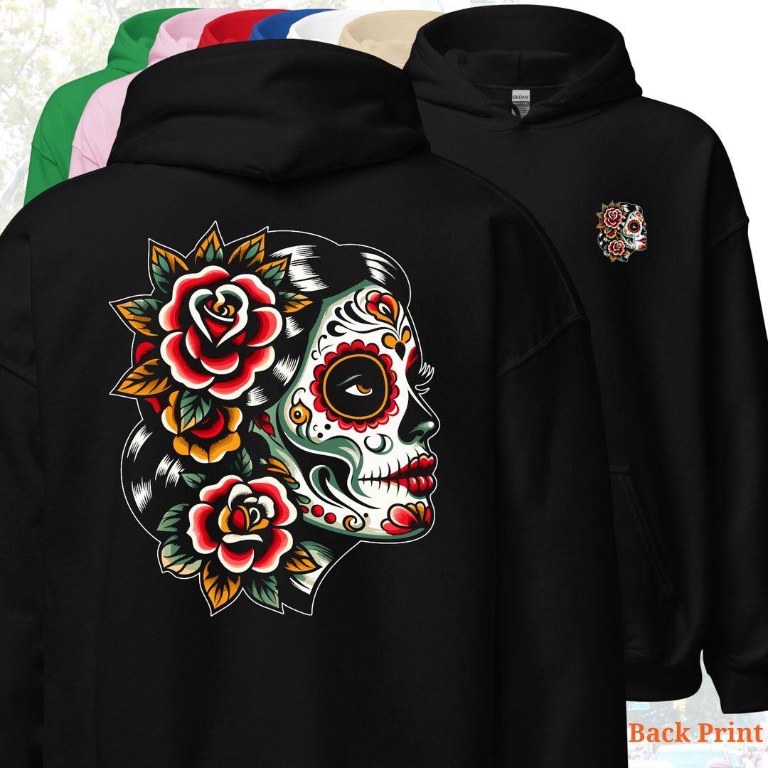 Sugar Skull Woman Hoodie tattoo Design Hoodie, Streetwear, Edgy Hoodie ...
