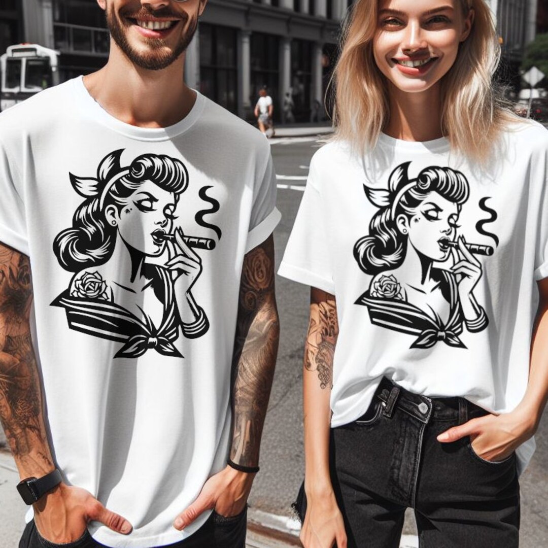Brunette Pin-up Smoking a Cigar by Tattees Original Tattoo Art T-shirt ...