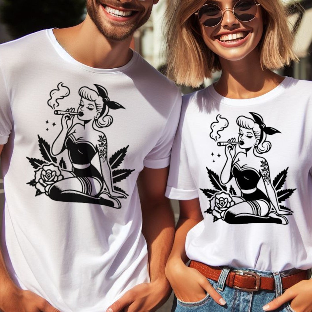 Blonde Pin-up Smoking a Joint by Tattees Original Tattoo Art T-shirt - Etsy